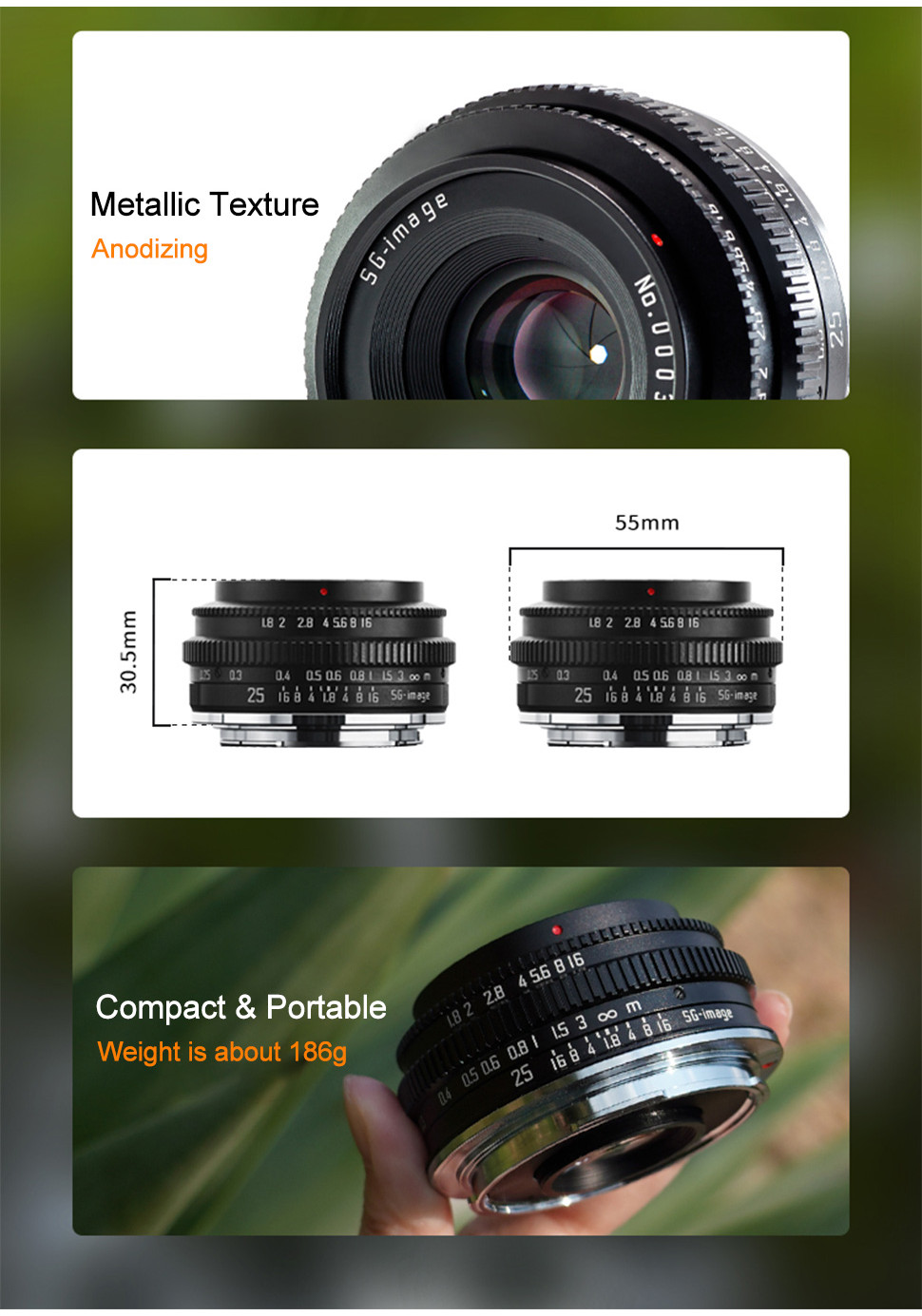 SG Image 25mm F1.8 Large Aperture Manual Lens for Sony E Nikon Z Canon ...