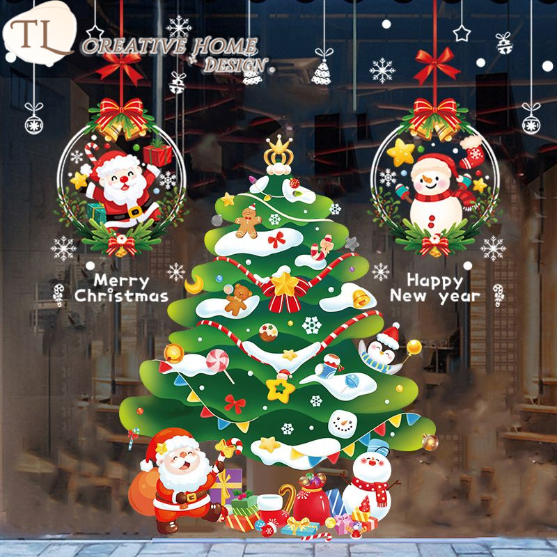 Santa Claus Tree Electrostatic Stickers Window Stickers Glass Door ...