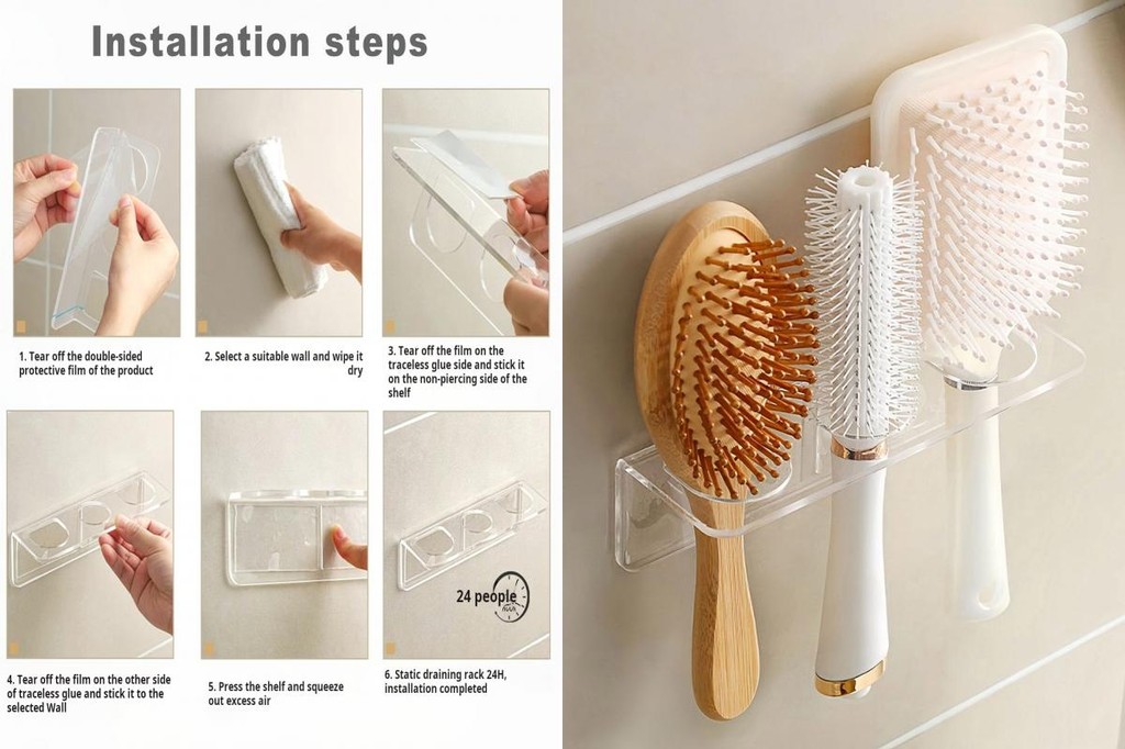 Compact Bathroom Comb Holder Bathroom Organizer Space-saving Wall ...