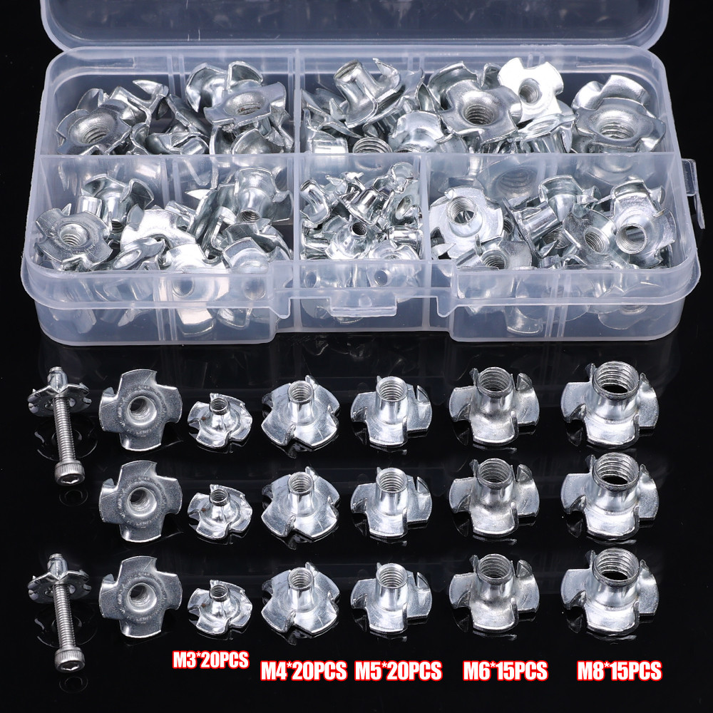 90Pcs/Box M3 M4 M5 M6 M8 Carbon Steel Four Claws Drop In Bolt Fasten ...