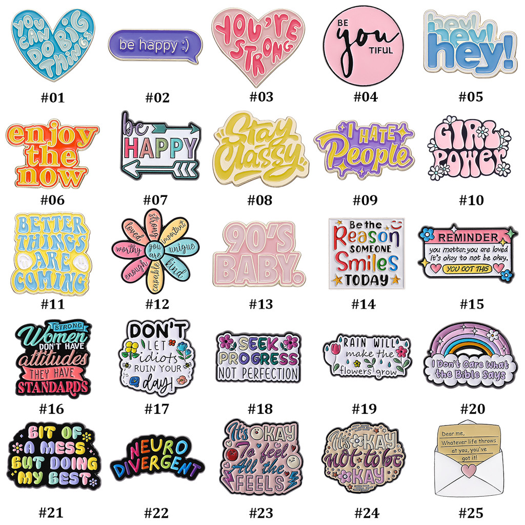 Creative Personality Slogan Enamel Lapel Pin Colorful Text Metal Brooch ...