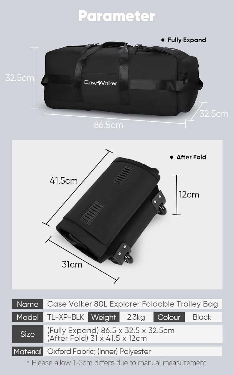 Case Valker 80L Explorer Foldable Trolley Bag Backpack 2 Wheels Beg ...