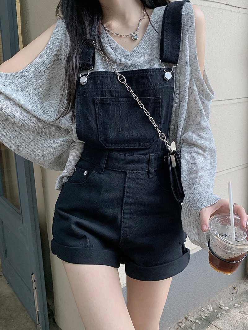 Korean Women's Cotton Denim Overalls - Off-Shoulder Wide Leg Casual ...