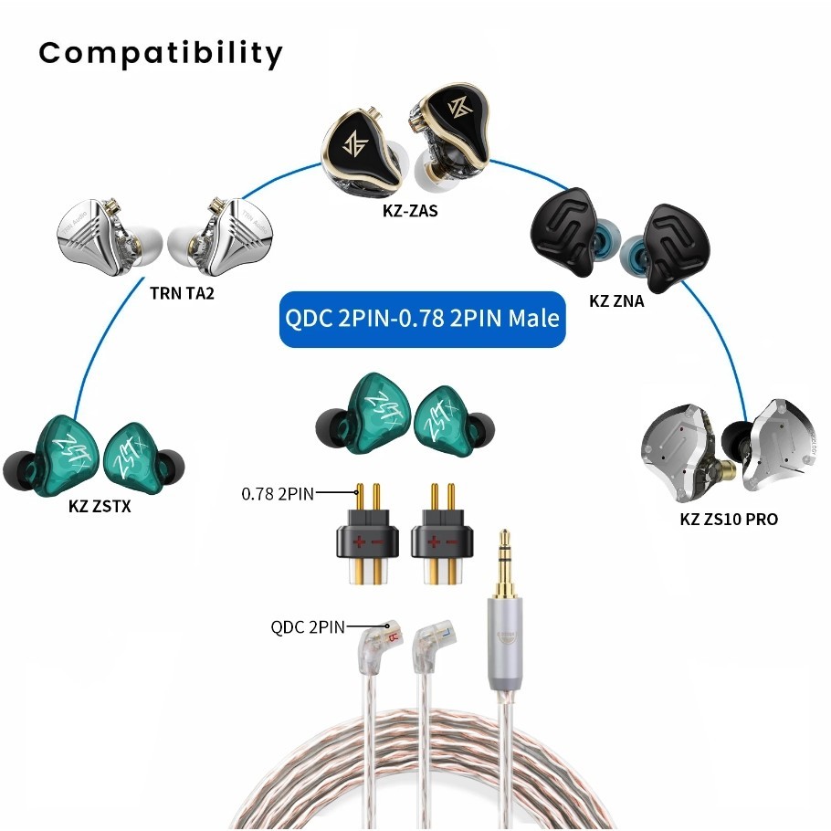 2pcs QDC Female 0.78 2 Pin Male Earphone Adapter to Earphones Earsets ...