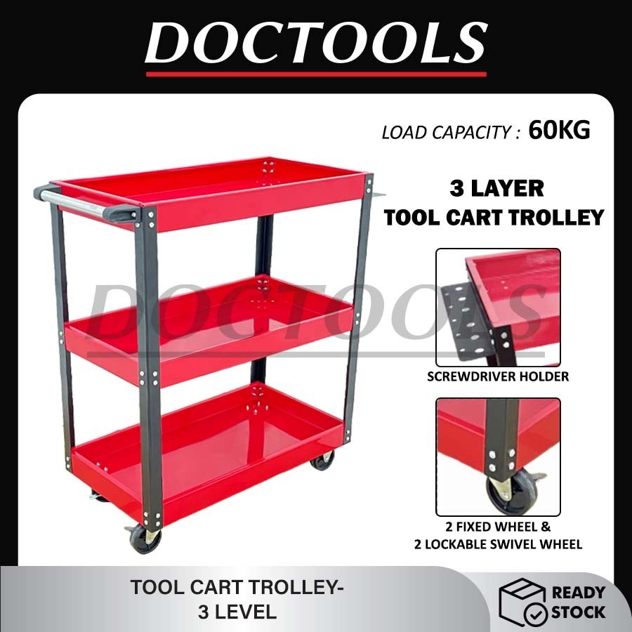 TOOLS CART TROLLEY 3 LEVEL-RED/ 3 LAYER SERVICE CART TOOLS/ HEAVY DUTY ...