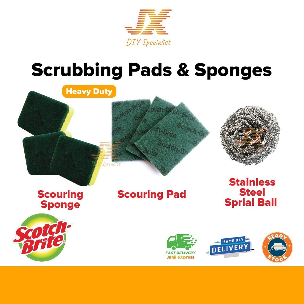 3M SCOTCH BRITE Scouring Sponge Scouring Pad Stainless Steel Spiral ...