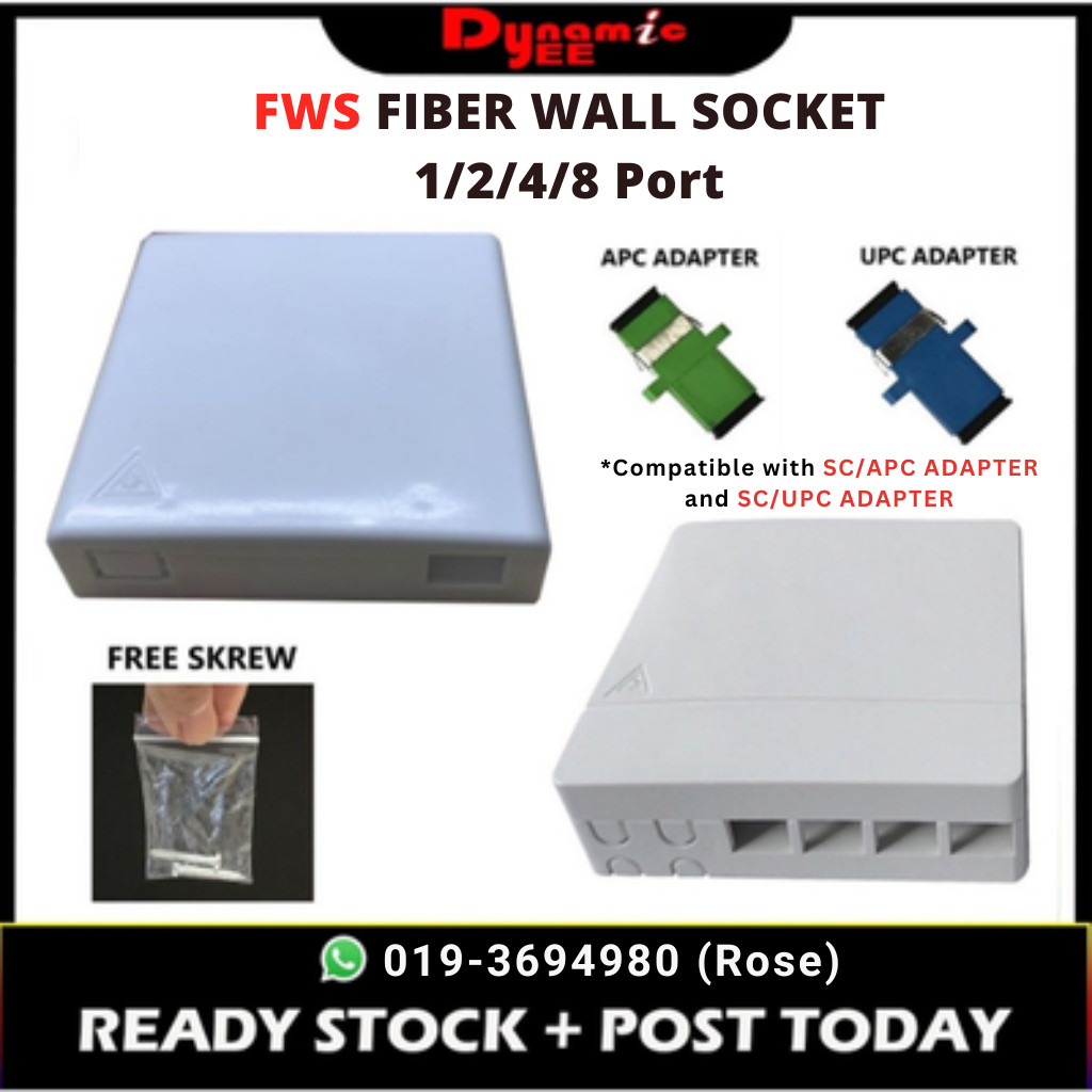 FWS Fiber Wall Socket 1/2/4/8 Ports FTTH Fiber Optic Terminal Box ...