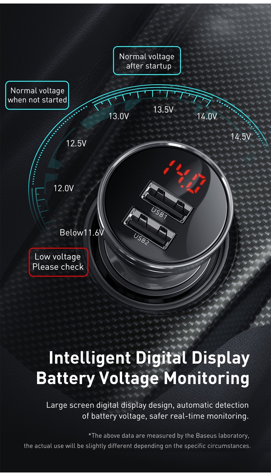Baseus 24W 4.8A Dual USB Metal Car Charger LED Display fast Charging ...