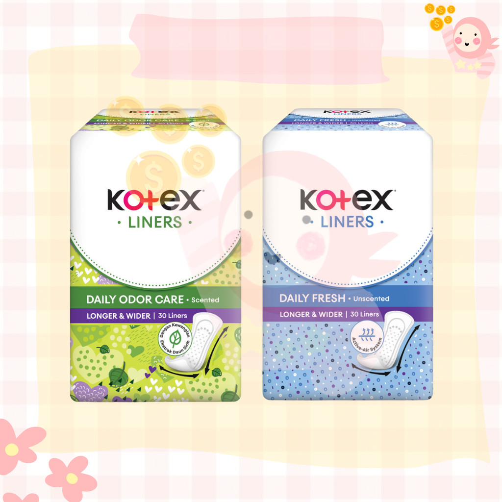 Kotex Panty Liners Daily Fresh Longer & Wider Daily Odor Care Scented ...