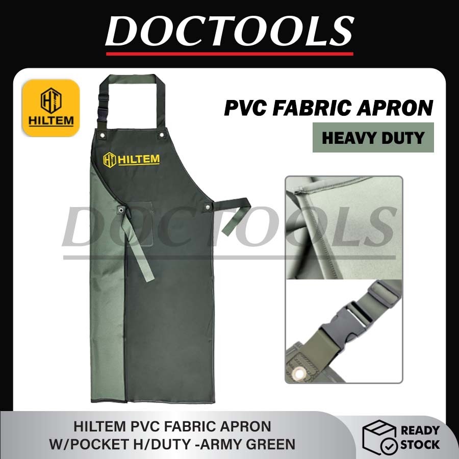 HILTEM PVC FABRIC APRON W/POCKET- ARMY GREEN (72CM X 120CM) HEAVY DUTY ...