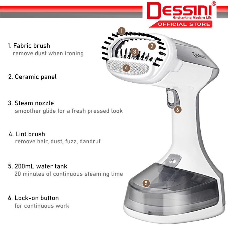 DESSINI ITALY 2600W Electric Ceramic Soleplate Garment Steam Iron ...