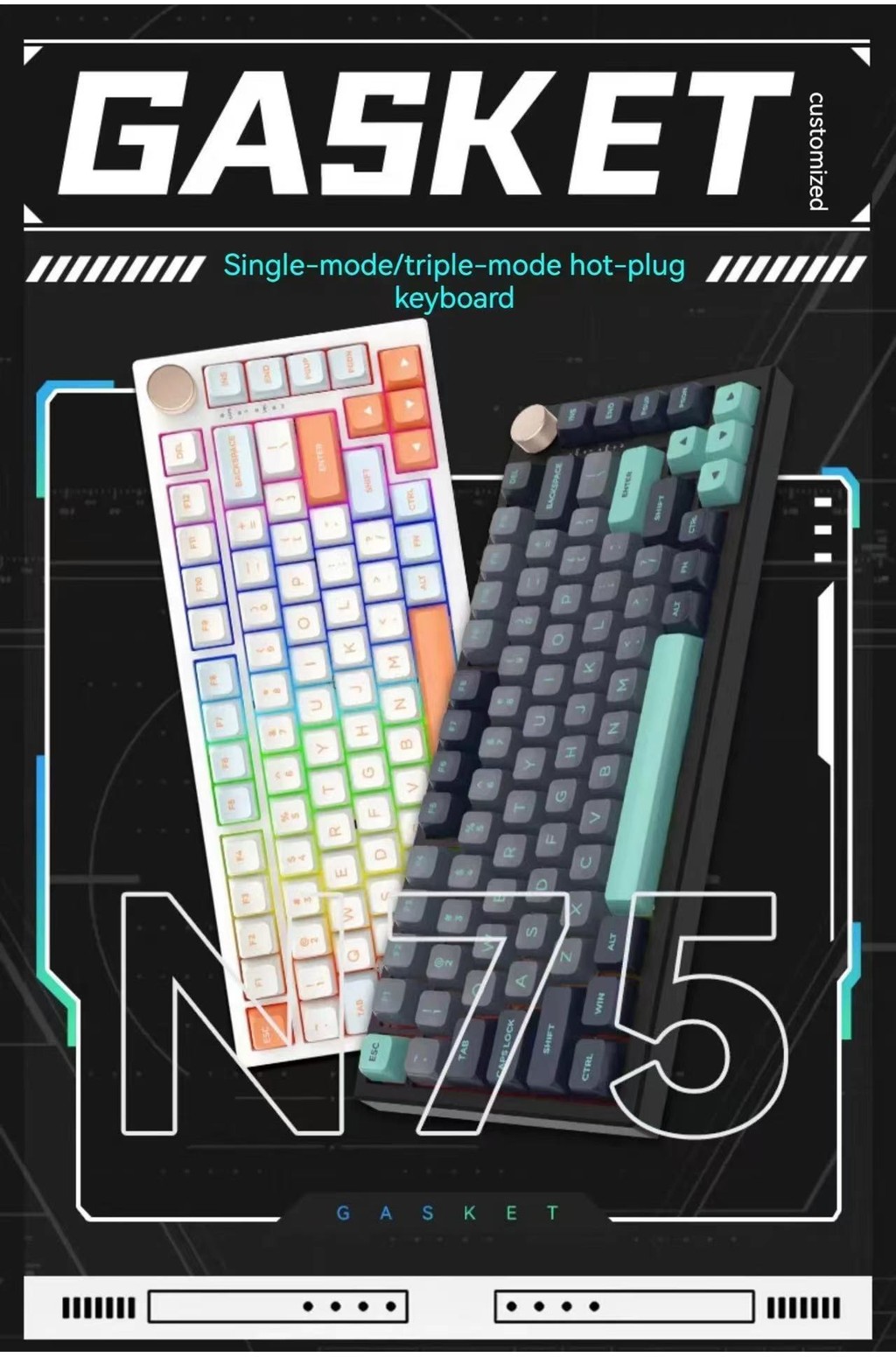 VGN N75/N75PRO 82 Keys Wired and 3mode Wireless Mechanical Keyboard ...