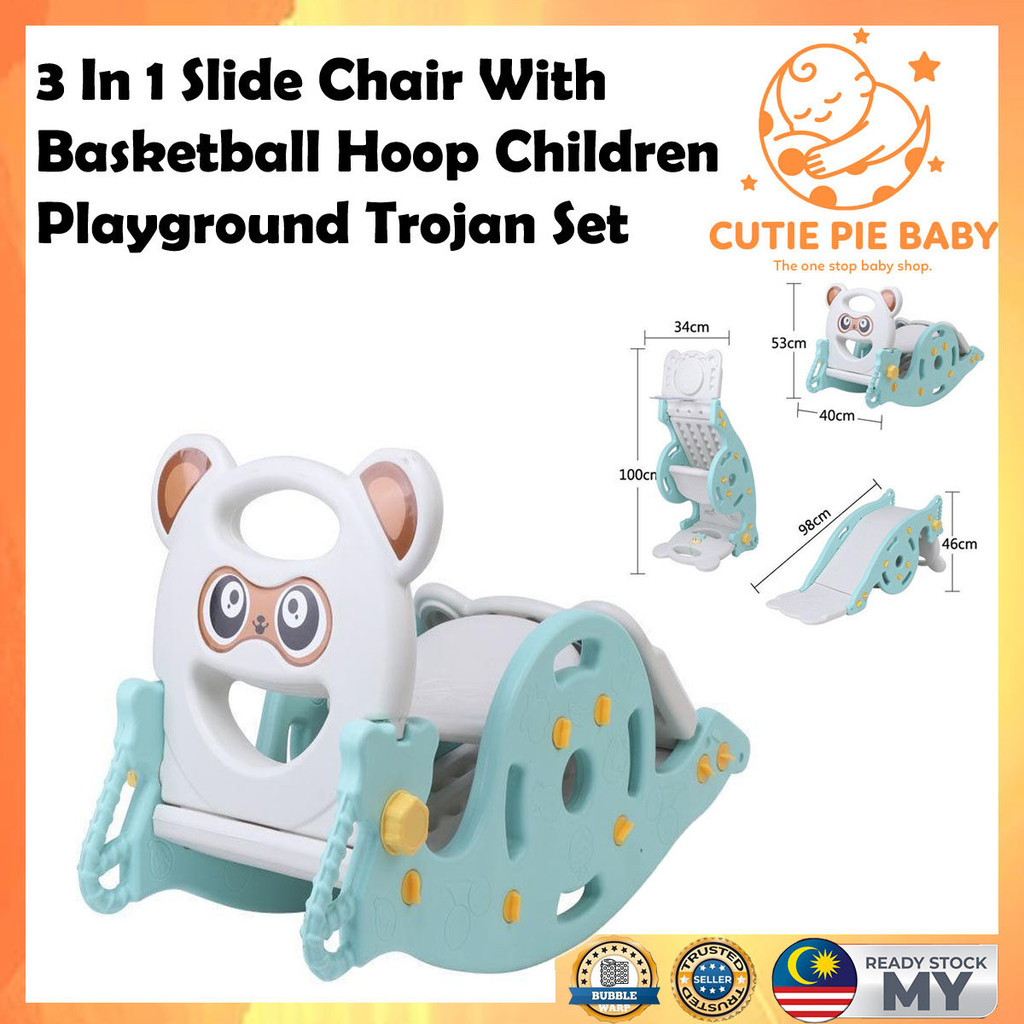 3 In 1 Slide Chair With Basketball Hoop Children Playground Trojan Set ...