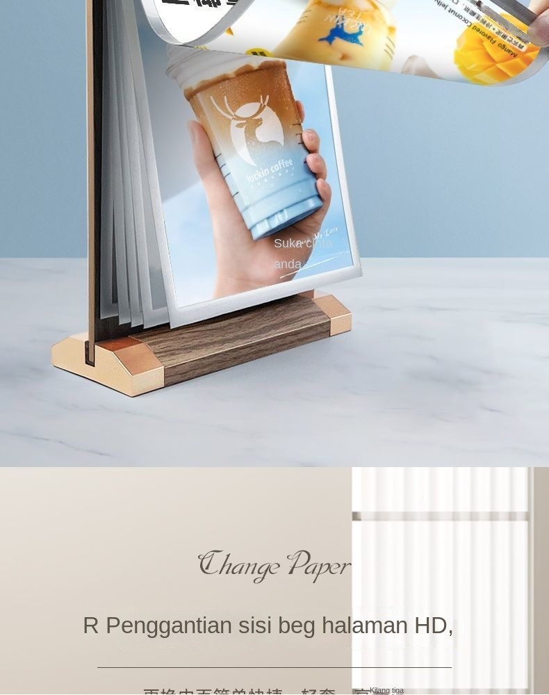 Halaman kayu walnut kad meja A4 akrilik Taiwan tanda kedai teh susu jenama wain pelbagai halaman ...