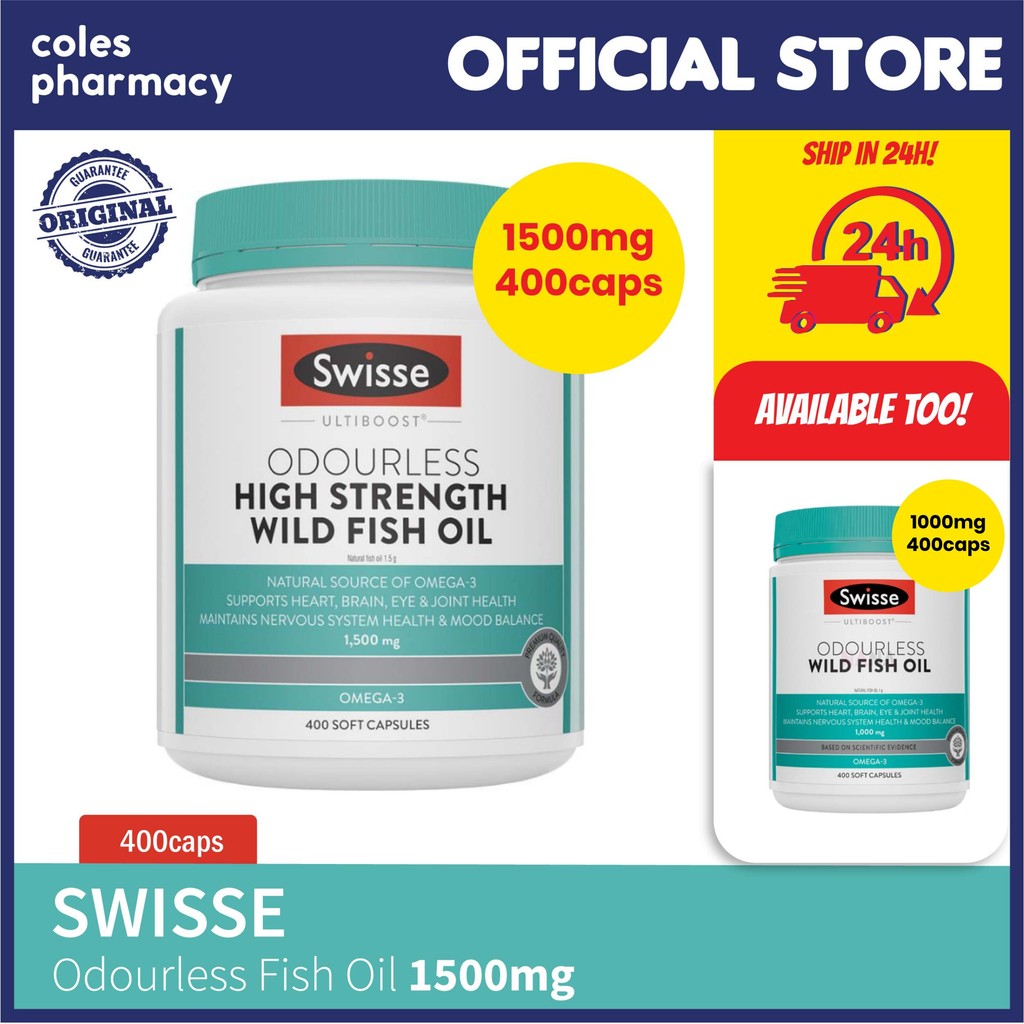 Swisse Odourless High Strength Wild Fish Oil 1500mg 400 Capsules ...
