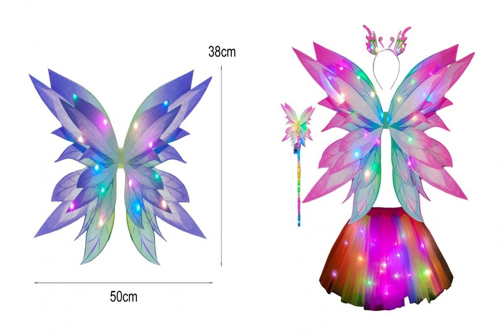 {BIG} Fairy Wings with Light Effects Kids' Masquerade Costume Set Led ...