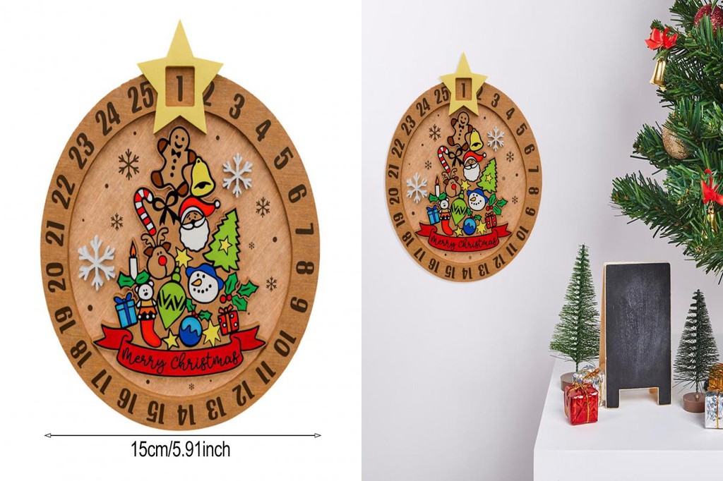 Christmas Countdown Calendar Wooden Decorative Holiday Countdown Piece ...