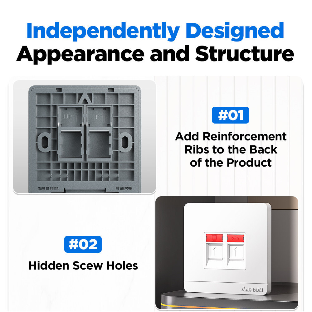 AMPCOM 86*86 Wall plate with CAT6/CAT6A/CAT7/CAT7A/CAT8 Keystone Jack ...