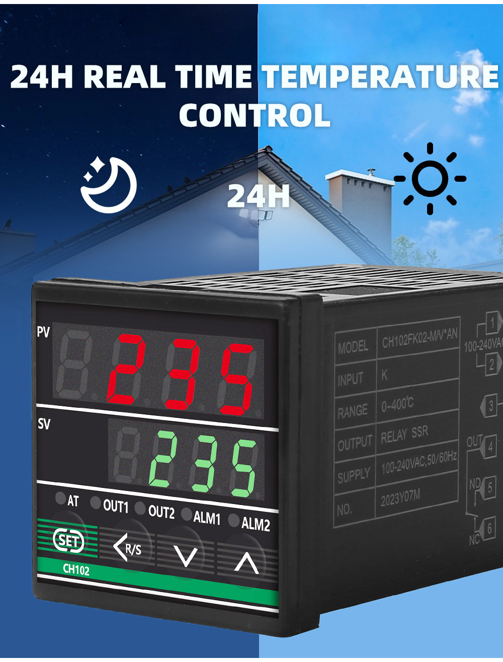 CH102 CH402 CH702 CH902 PID Thermostat Temperature Controller Regulator Dual Output Universal ...