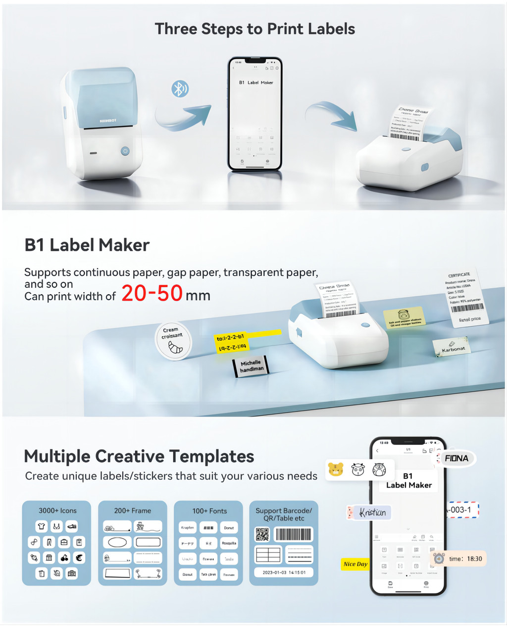 NIIMBOT B1 Label Printer, Portable Handheld Thermal Printer for Barcode ...