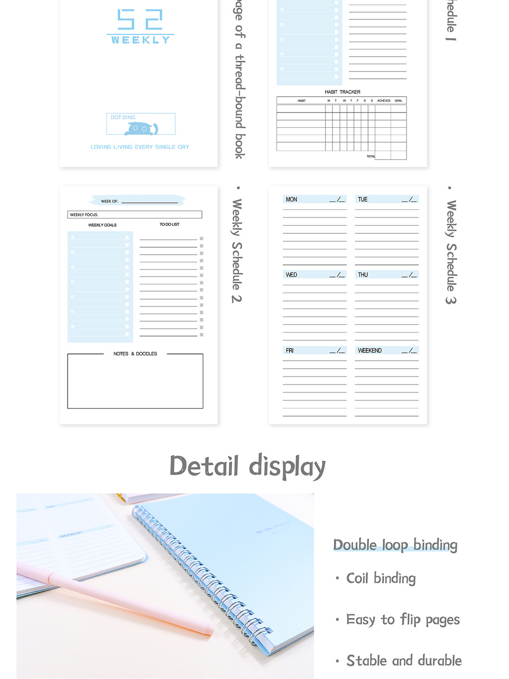 A5 Weekly Planner Coil Book Simple 52 Weeks Office Book INS Notebook ...