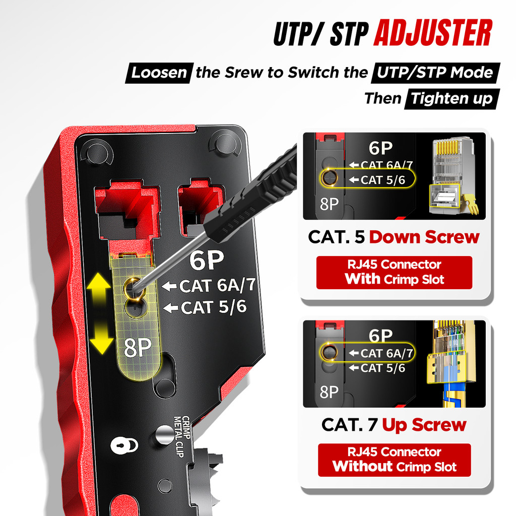 AMPCOM Cat 7 Network Crimping Tool CRIMP/CUT/TRIM/STRIP 4-IN-1 Works ...