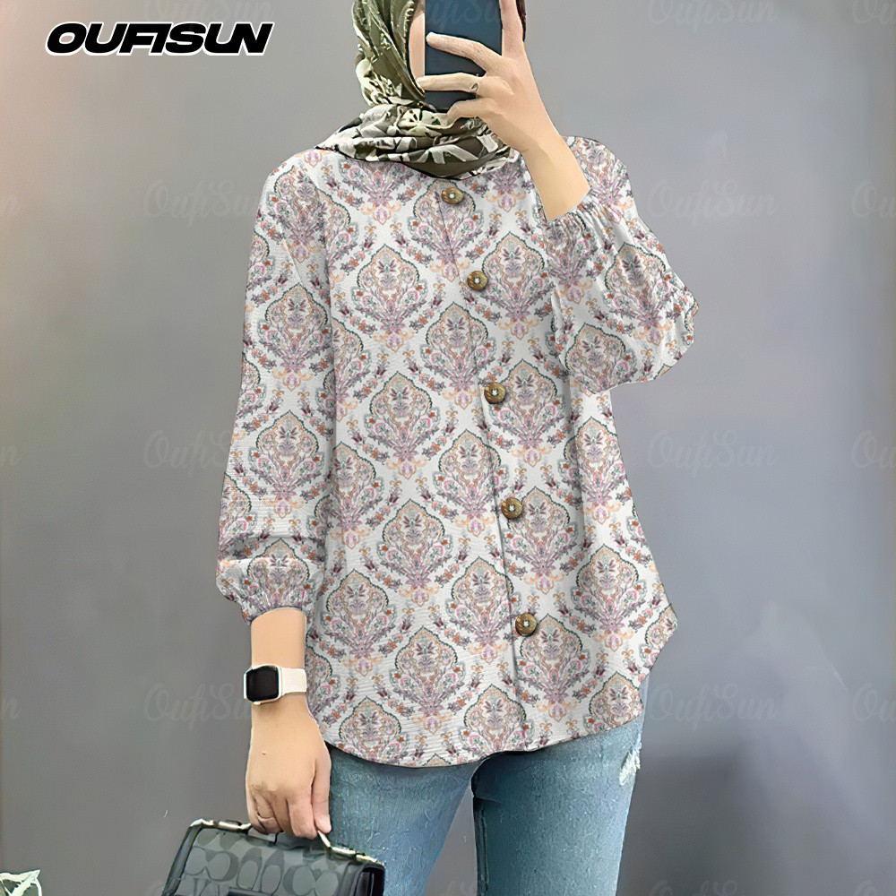 Baju Muslimah Blouse Style Retro ethnic Muslim shirt modern muslim ...