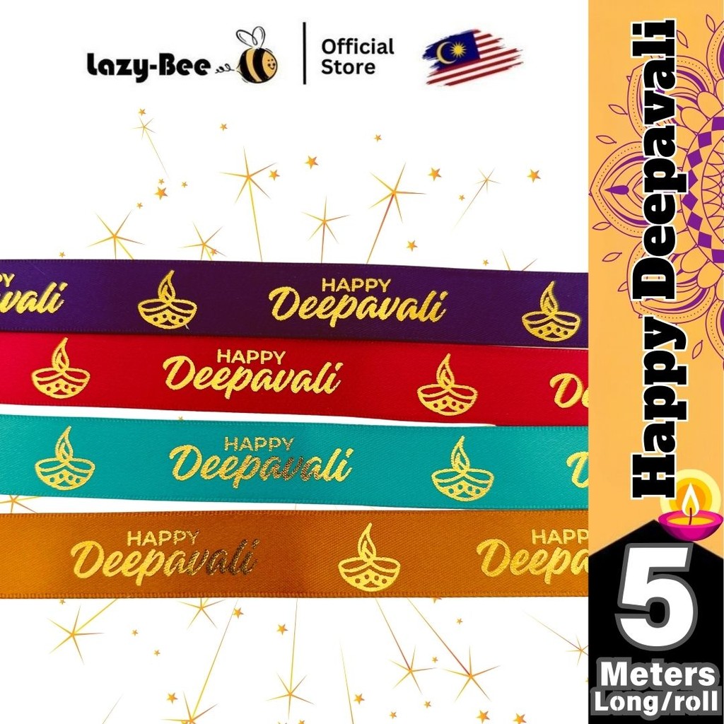 LAZY BEE 5 meters Happy Deepavali Happy Diwali Satin Ribbon Gift ...
