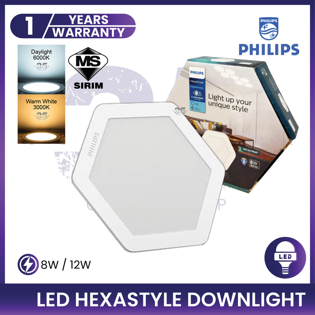 PHILIPS HEXASTYLE LED Recessed Downlight 4inch 8W / 6inch 12W Hexagon ...
