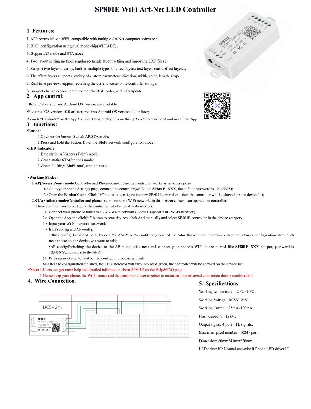 Xnbada SP801E Wifi Art-Net Magic LED Controller LED Matrix Panel Module ...