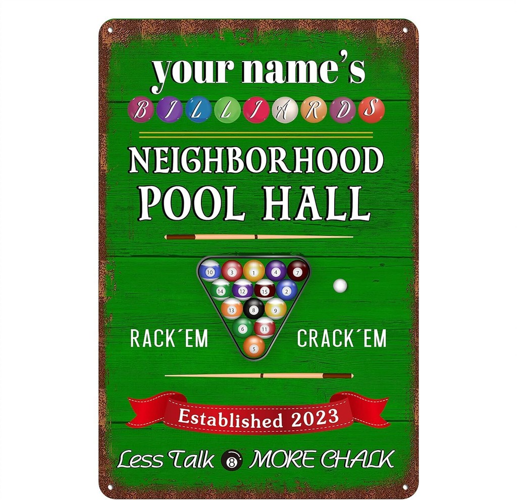 Custom Billiards Bar Sign Pool Table Metal Tin Sign Personalized Name ...