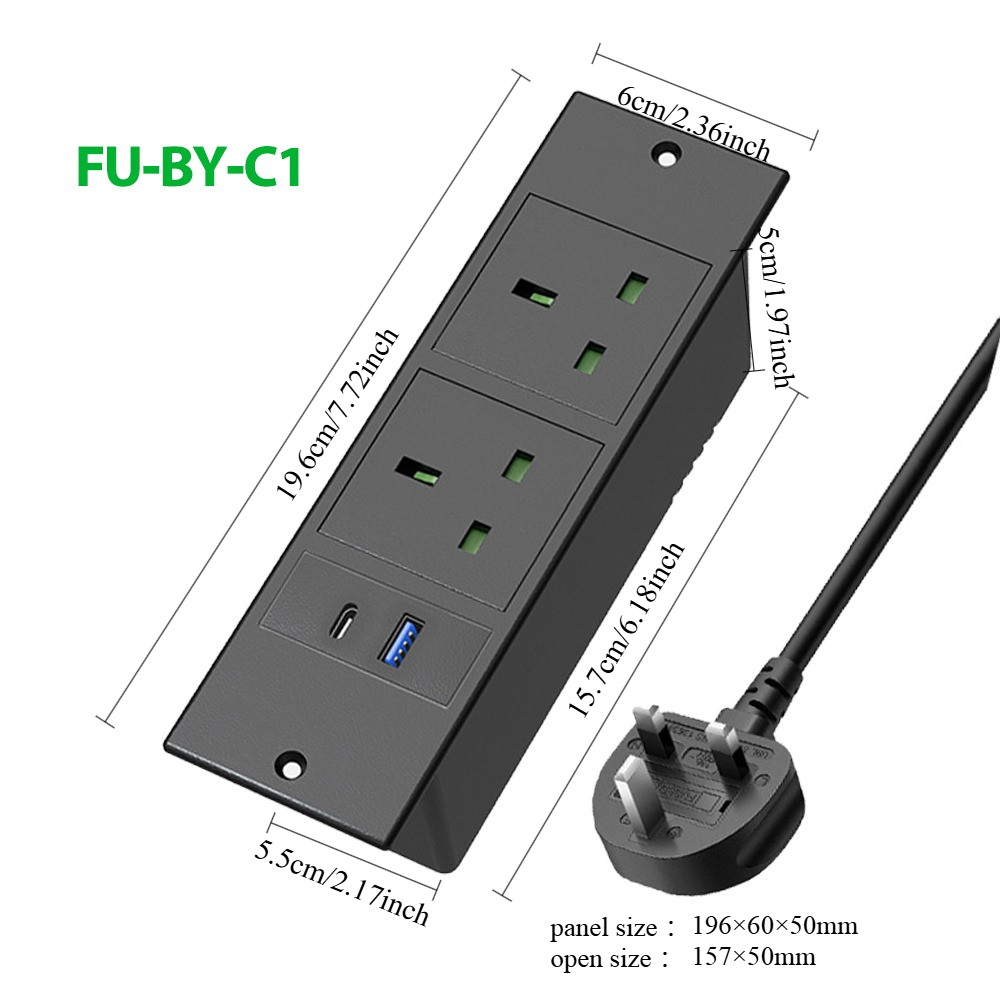 FUNAYA Desk Hidden Mountable Extension Sockets UK MK Plug USB Type-c PD ...