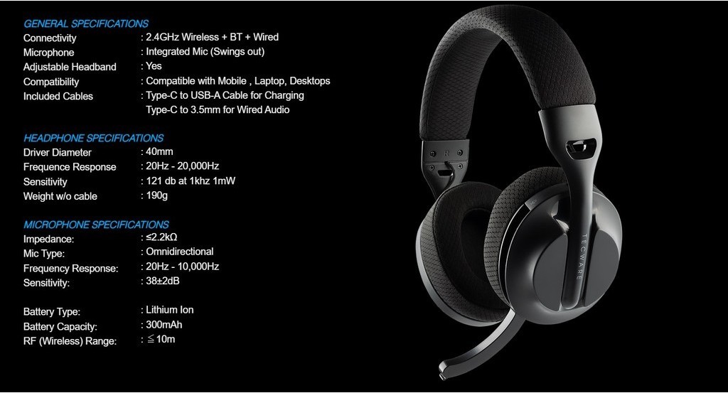 Tecware Q3 Wireless Gaming Headset | Tecware Q2 Gaming Headset [3.5mm ...