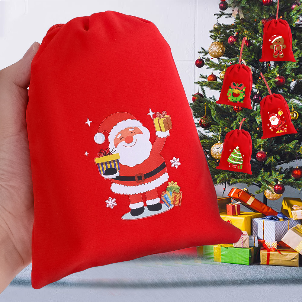 10/5PCS Red Christmas Velvet Bags - Santa Candy Snack Drawstring Pouch ...