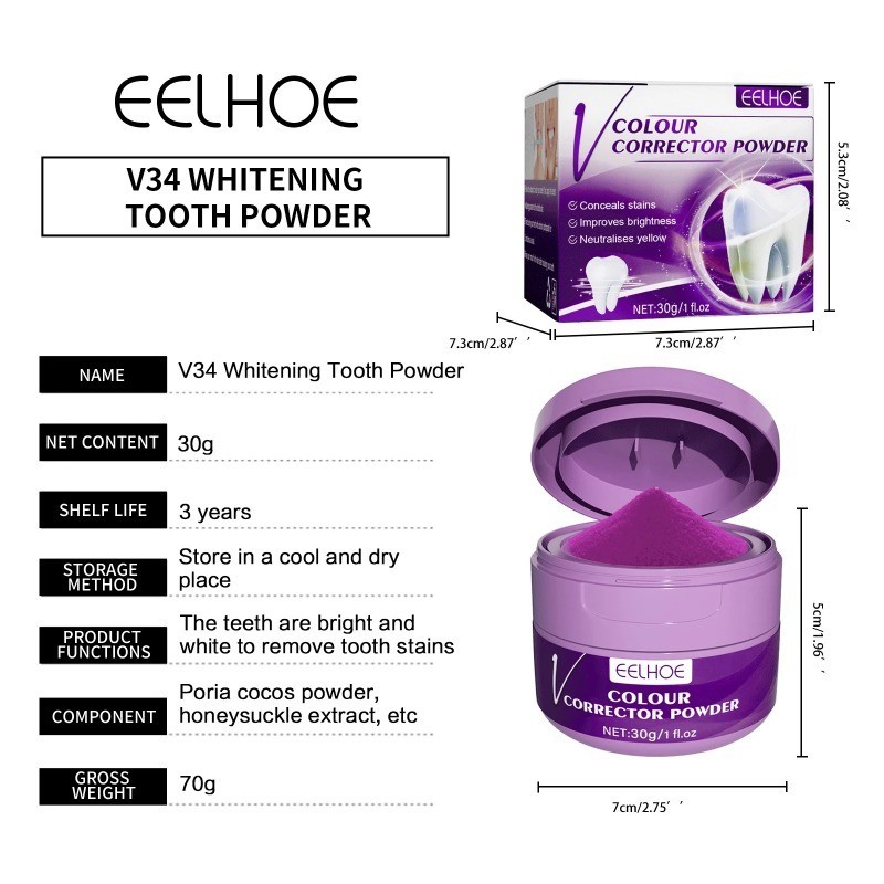 EELHOE V34 Colour Corrector Powder Teeth Whitener Toothpaste Remove ...