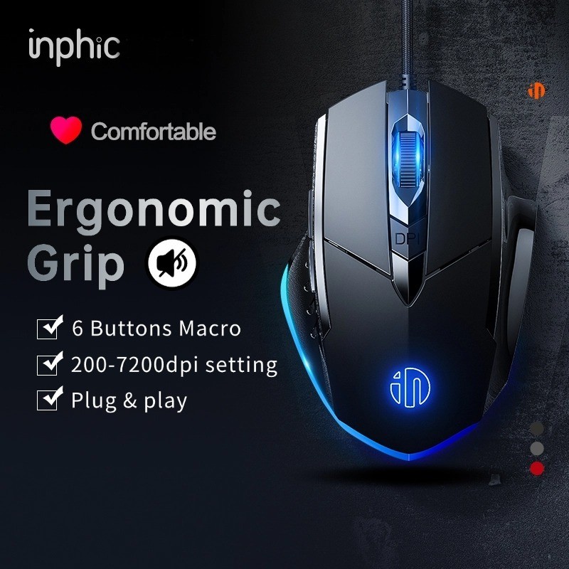 Inphic W1 Pro Gaming Mouse Wired RGB Backlight 7200DPI Optical Mice 6 ...