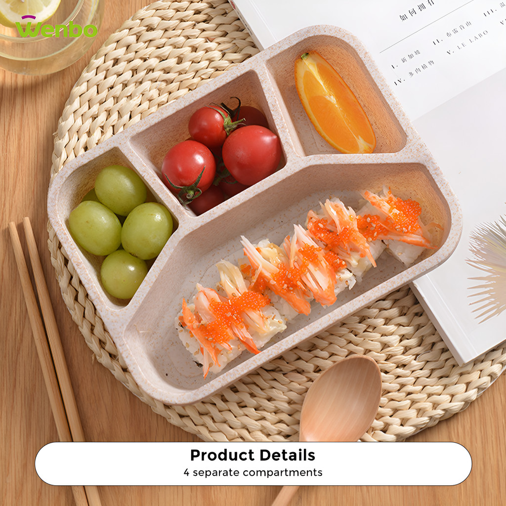 Wenbo Four Grid Wheat Straw Lunch Box Tupperware Rectangle Food ...