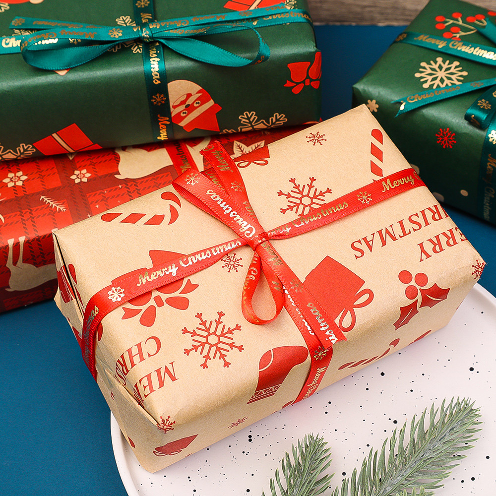 4 Pcs/ Kit Romantic Christmas Tree Snowflake Pattern Packaging Paper ...