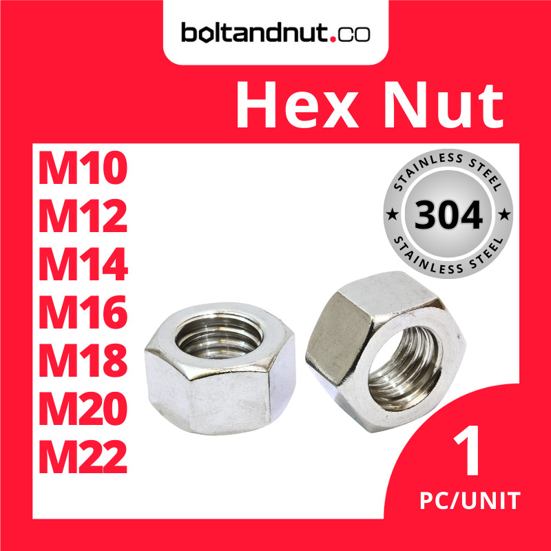 Hex Nut DIN934 | SUS 304 Stainless Steel Grade A2-70 | M10 M12 M14 M16 ...