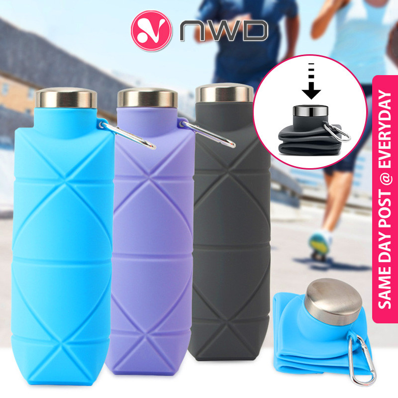 𝗖𝗢𝗟𝗟𝗔𝗣𝗦𝗜𝗕𝗟𝗘 》 700ml Foldable Silicone Water Bottle Portable Sports ...
