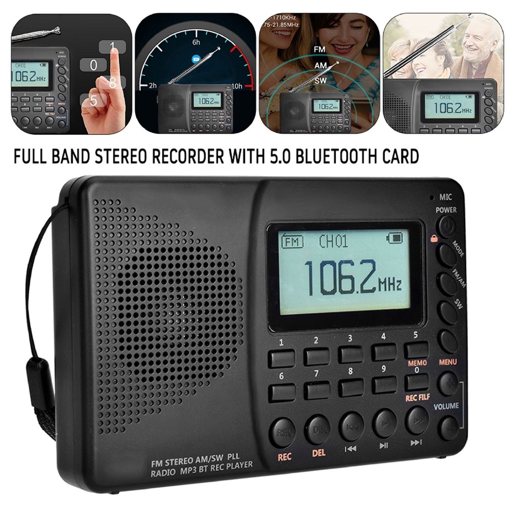 K-603 Radio Set Portable Radio AM/FM/SW/BT/TF Pocket Radio USB MP3 Digital Recorder Support TF ...