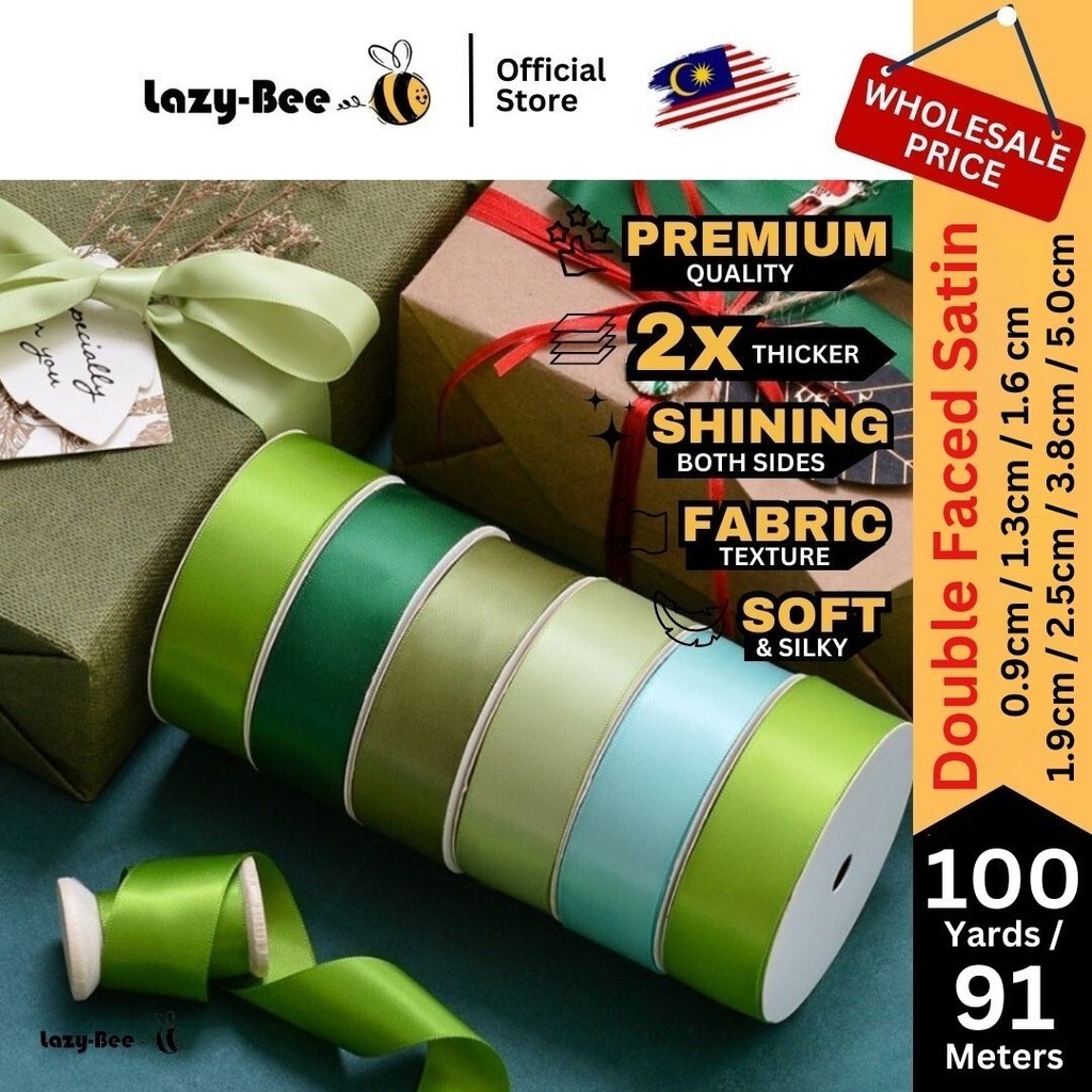 LAZY BEE Hunter Green 100 yard Premium Double Face Satin Ribbon ...