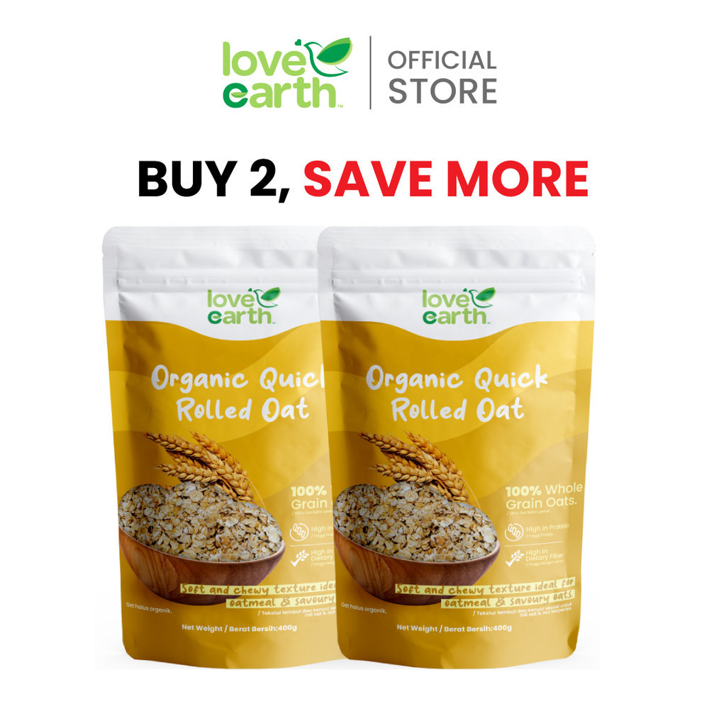 Love Earth Twin Pack Organic Quick Rolled Oat 400g x 2 | Shopee Malaysia