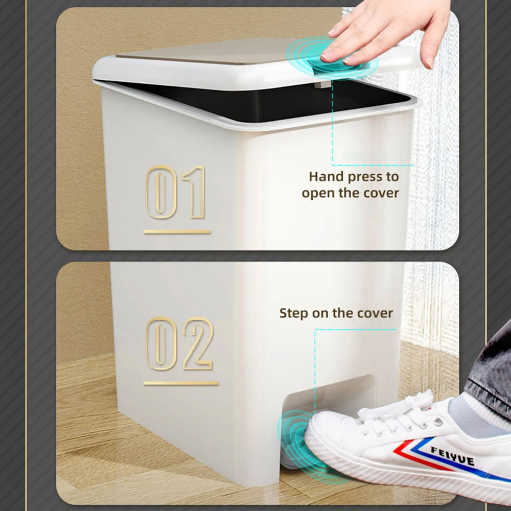 ISTOR😺10/20L DUSTBIN WITH LID PEDAL TRASH CAN GARBAGE WASTE BIN TONG ...