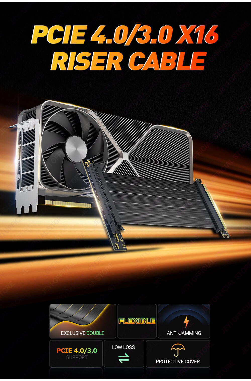 JEYI PCIE 4.0 Riser Cable 90 Degree, PCIe 3.0/4.0 x16 Extension Cable ...