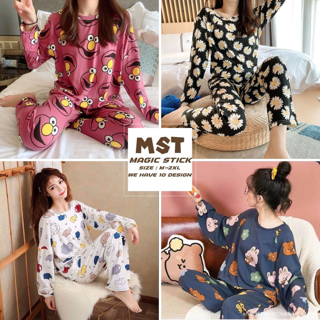 M06 - MST Baju Tidur Perempuan Long Sleeve Women Clothing Pyjamas Sleep ...