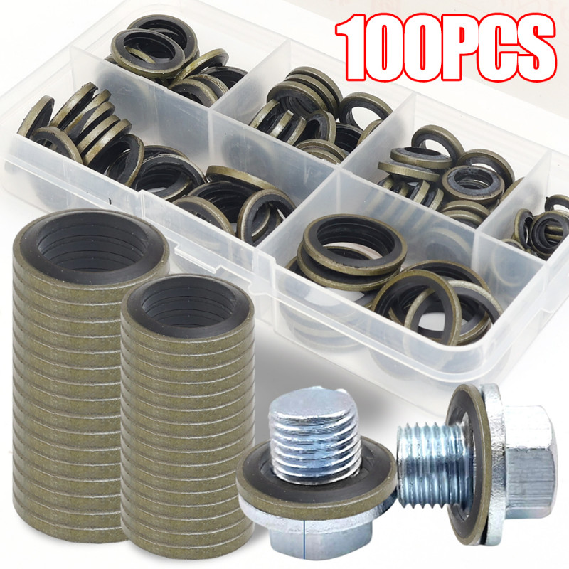 100Pcs O Ring Oil Drain Plug Gasket Set - Sealing Gasket Assortment Kit ...