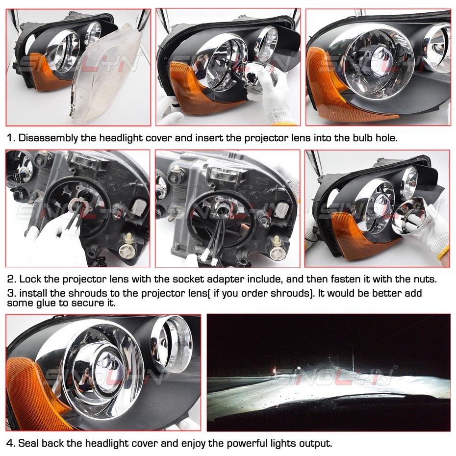 3" 140W Double Hyperboloid Bi LED Projector Headlamp Lens Hella 3R G5 ...