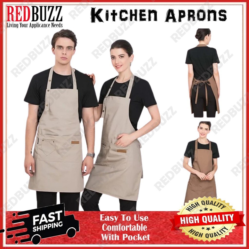 REDBUZZ Comfortable Thin Kitchen Aprons for Women Men Chef Work Apron ...