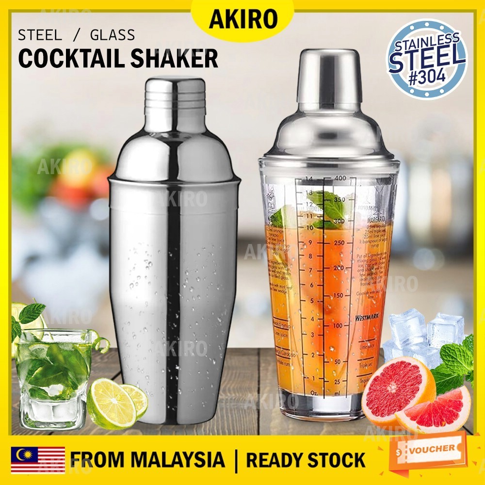 AKIRO Glass Stainless Steel Cocktail Shaker Bartender Tools Drink Fruit ...
